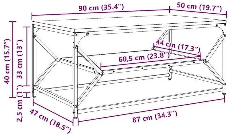 Konferenční stolek, kov, dřevo, černá, dub sonoma, NoBi AMIAS