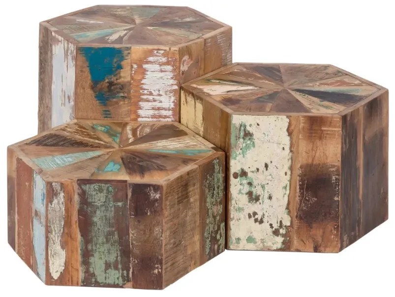 furniture-nabytek.cz - Masivní konferenční stolek Westhill z recyklovaného dřeva, lakovaný, vícebarevný, šestihranný – 50×50×25 cm