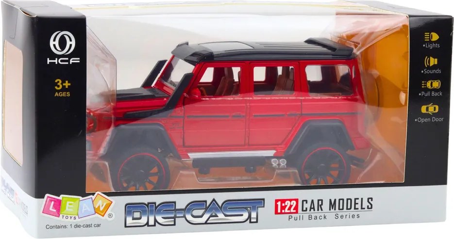 LEAN Toys Terénní auto kovové na setrvačník otevírací dveře červené 1:22
