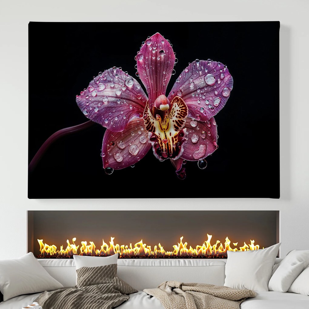 Obraz na plátně - Orchidej, kapky souznění FeelHappy.cz Velikost obrazu (šířka x výška): 210 x 140 cm