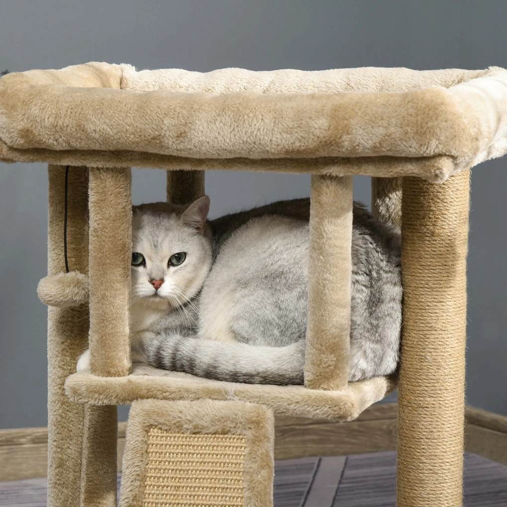 PawHut Škrabací sloup 57 cm Malý kočičí strom s kočičí jeskyní, odpočinkovou platformou, škrabacím panelem, hracím míčem, kočičí nábytek pro kočky do…