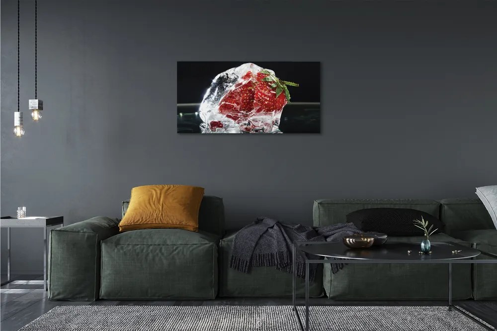 Obrazy na plátně Jahody v ledu kostka 120x60 cm