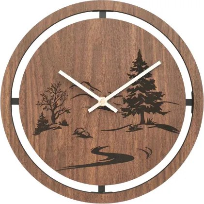 Dřevěné nástěnné hodiny s motivem lesa - moderní design | SENTOP HDF0609-silver-ruky