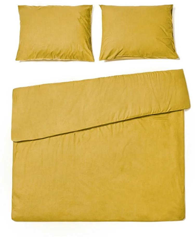 Hořčicově žluté bavlněné povlečení na dvoulůžko Bonami Selection, 200 x 200 cm
