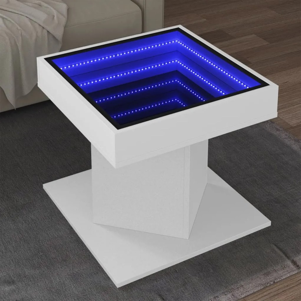Konferenční stolek s LED bílý 50 x 50 x 45 cm kompozitní dřevo