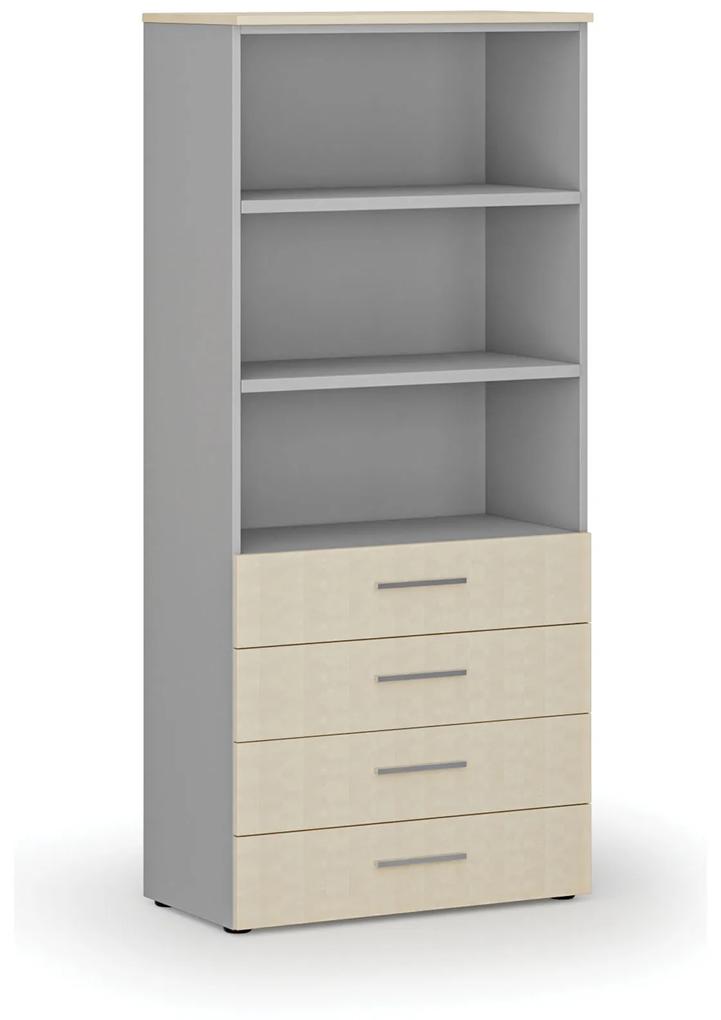 Kancelářská skříň se zásuvkami PRIMO GRAY, 1781 x 800 x 420 mm, šedá/bříza