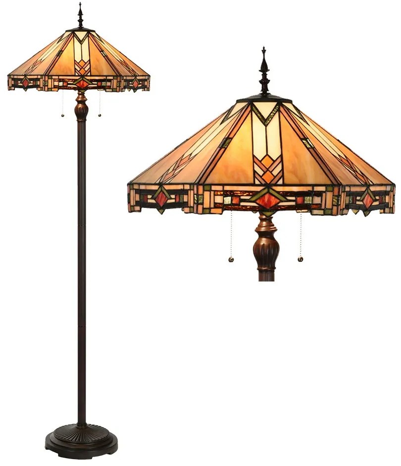 Béžovo-hnědá stojací lampa Tiffany Tippia - Ø 40x161 cm E27/max 2*60W