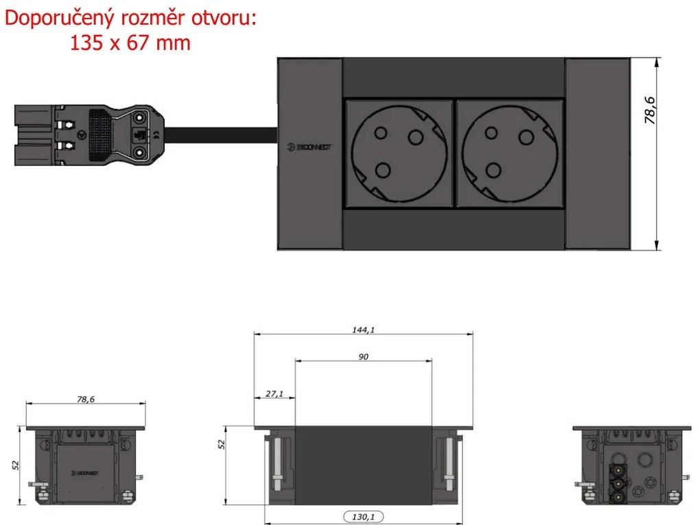 IBConnect Vestavná zásuvka INTRO bílá - různé konfigurace Konfigurace elektrozásuvky: 5x230V + Modul