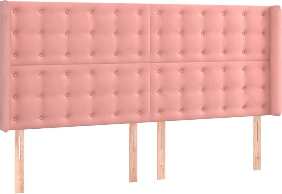 Čelo postele s LED růžové 163 x 16 x 118/128 cm samet 3124541