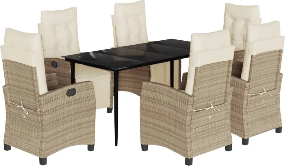7dílný zahradní jídelní set s poduškami béžový polyratan 3213006