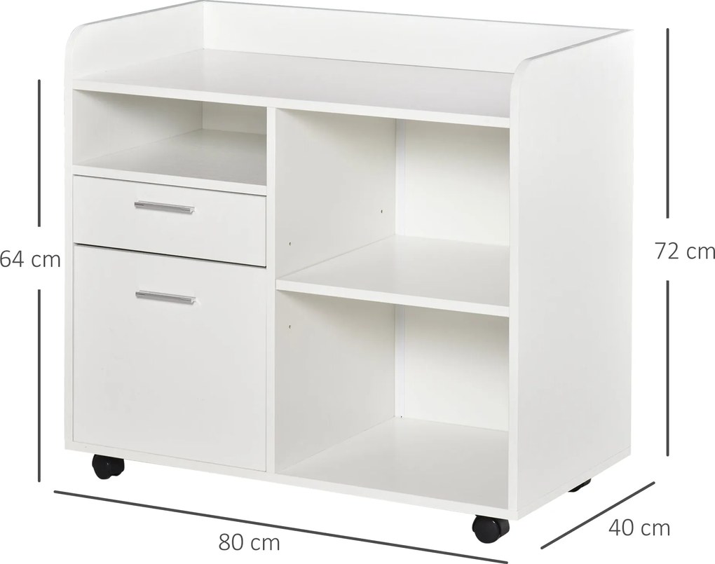 Stojan na tiskárnu Vinsetto - Mobilní organizační jednotka do kanceláře - 80D x 40Š x 72V cm Bílý dřevo | Aosom