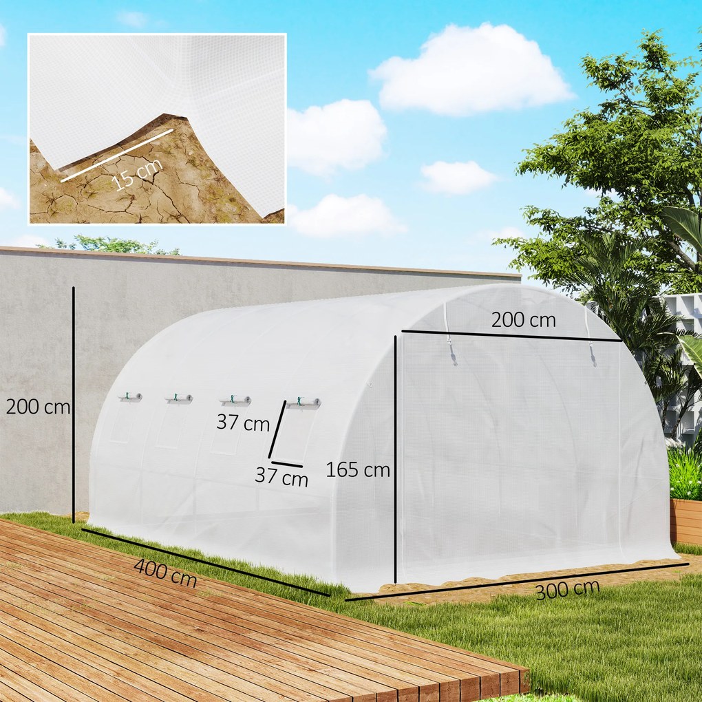 Outsunny Náhradní kryt skleníku, odolný proti povětrnostním vlivům, 400 cm x 300 cm x 200 cm, průhledný, bílý