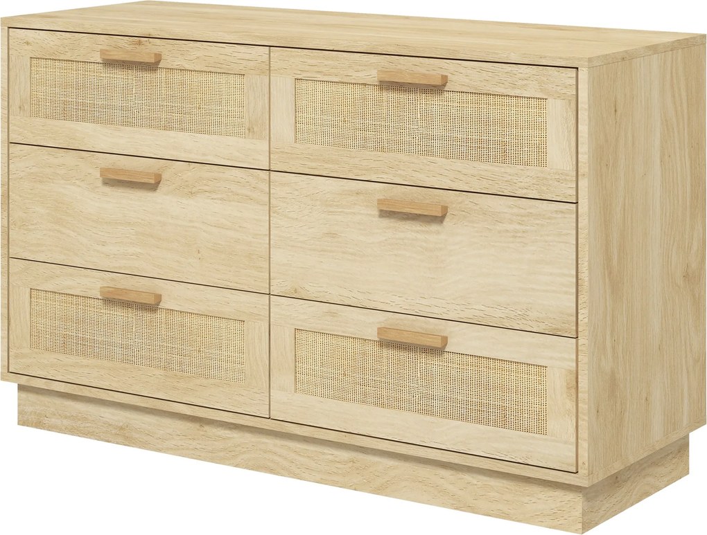 Noční stolek HOMCOM s ratanovými mřížkovými zásuvkami Boho styl Dresser s protiskluzovým řešením 110x40x69 cm Přírodní | Aosom