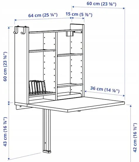 IKEA NORBERG Nástěnný sklopný stůl s úložným prostorem