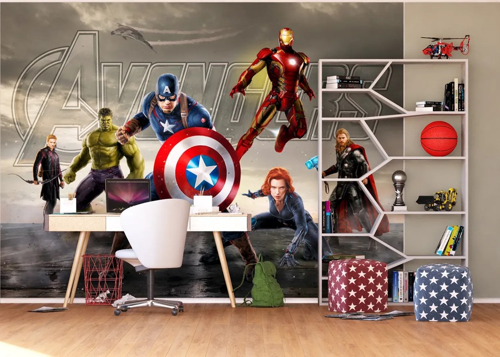 Dětská vliesová fototapeta na zed' Marvel Avengers Připraveni k Boji, Disney | 360 x 270 cm | DFTDNXXL 5048