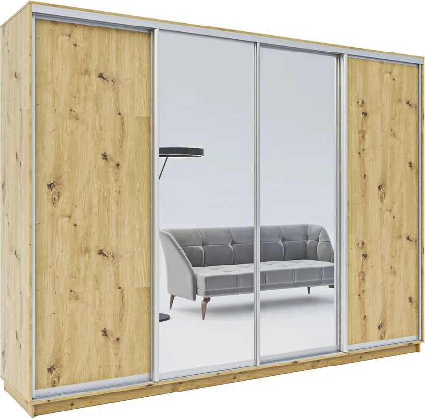 VerDesign GOMMA š300/v240 šatní skříň se zrcadlem, dub Artisan