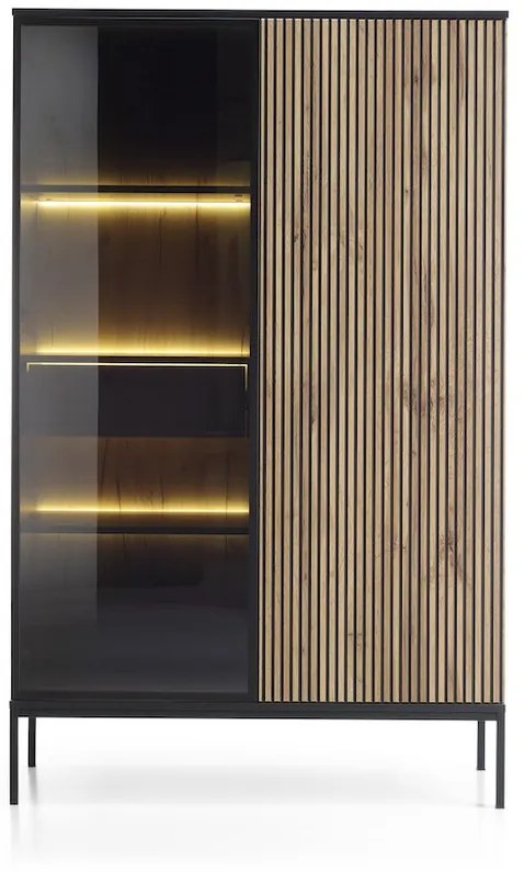 Moderní vitrína SONNY SZ104 LED, černá / dub votan