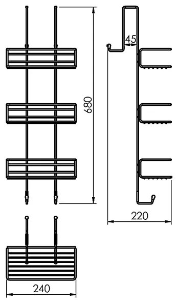 Gedy - Nástěnná police do sprchy CHROM LINE 68x24 cm lesklý chrom