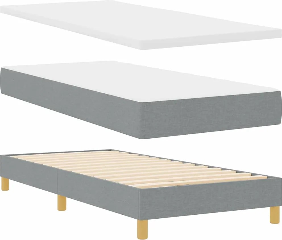 Postel s boxspringem s čelo Světle šedá 90 x 200 cm textil 3340192