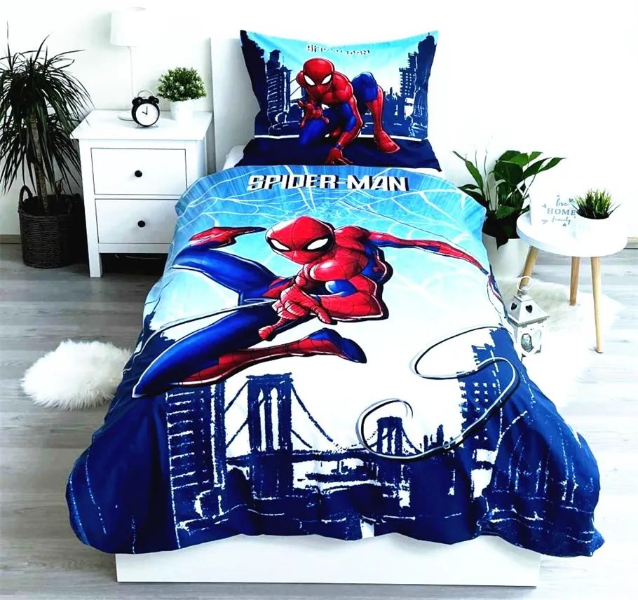 Setino Dětské bavlna povlečení Spiderman modrý 140x200cm +70x90cm