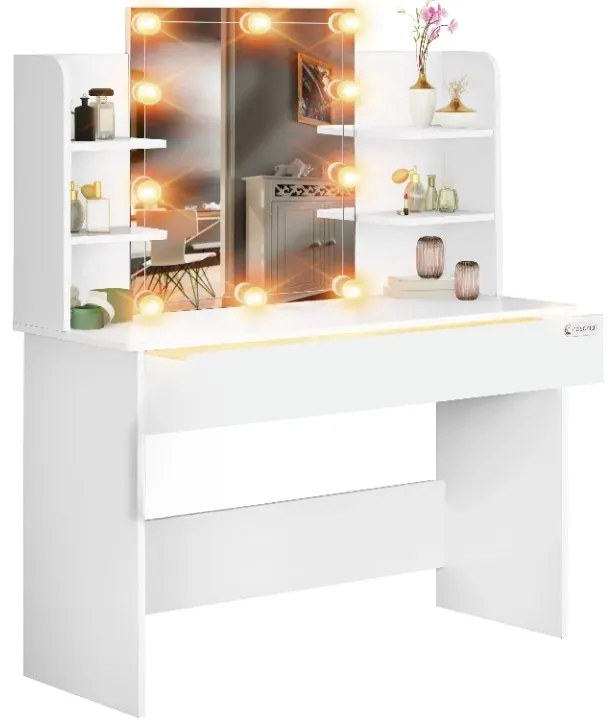 Deuba Toaletní stolek Lucia s LED osvětlením 140x110x40 cm - bílý