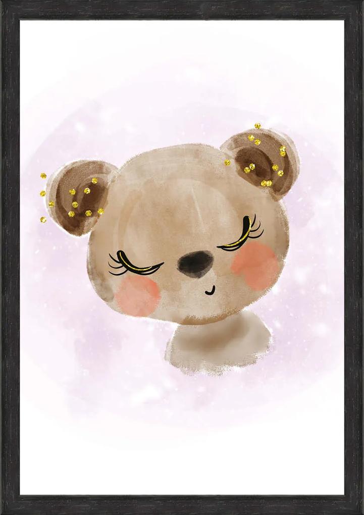 Plakát zvířátka medvídek - Obraz, Plakát Velikost: B2 - 50x70 cm, Volba rámu: s černým rámem, Dekorace: s dekoracemi