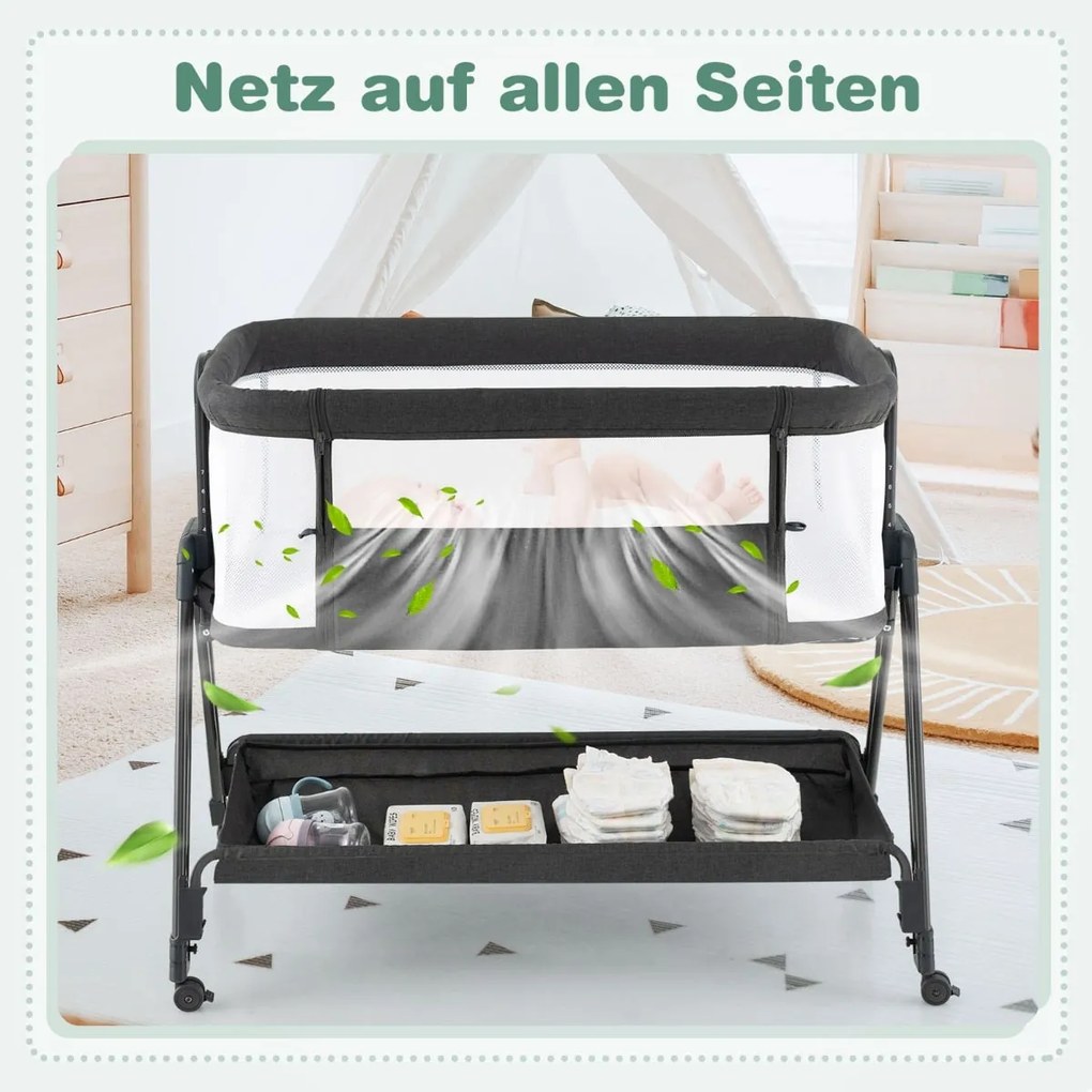Costway Baby Co-Sleeper Skládací přenosná dětská postel tmavě