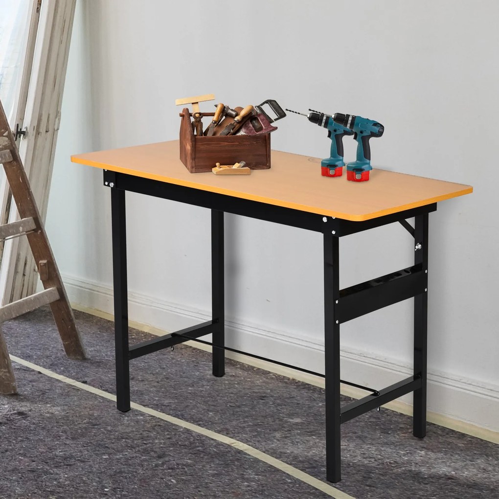 HOMCOM Skládací pracovní stůl s pravítkem Nosnost 100 kg 100x60x75,5 cm Přirozená a černá
