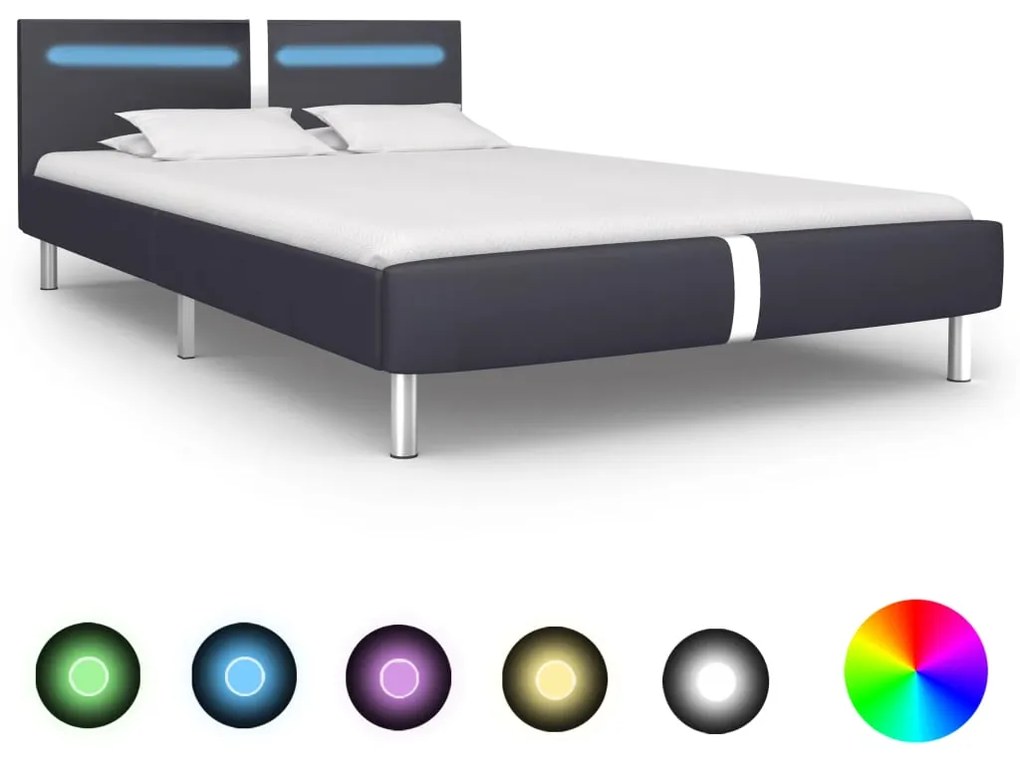 280848 vidaXL Rám postele s LED světlem černý umělá kůže 140 x 200 cm