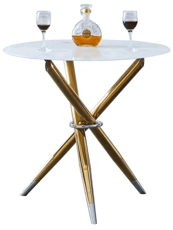 Kondela Jídelní stůl/kávový stolek, bílá / gold chrom zlatý, průměr 80 cm, DONIO