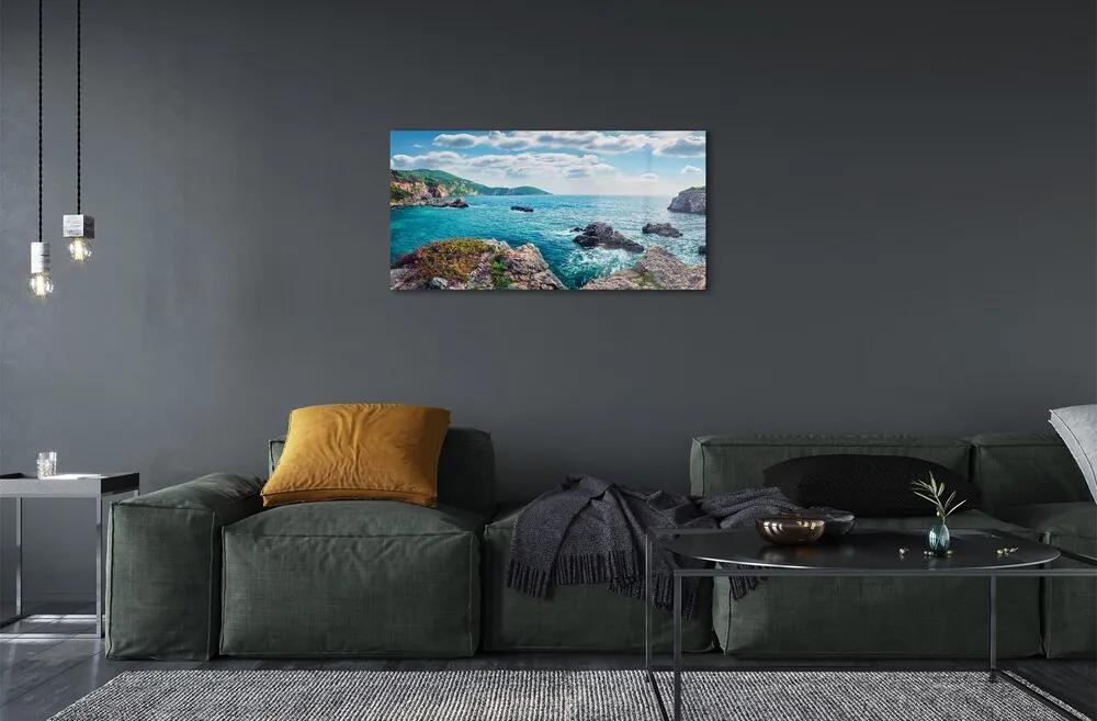 Obraz na skle Řecko Mořské hory 100x50 cm