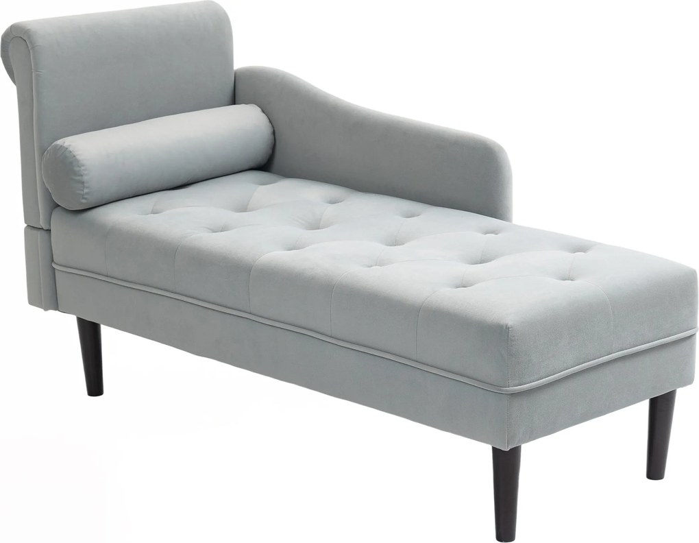 HOMCOM Čalouněný Chaise Longue s Levou Opěrkou a Polštářem ve Velvetu, Čalouněná Pohovka, Chaise Longue Křeslo se Stabilními Dřevěnými Nohami pro Obýv