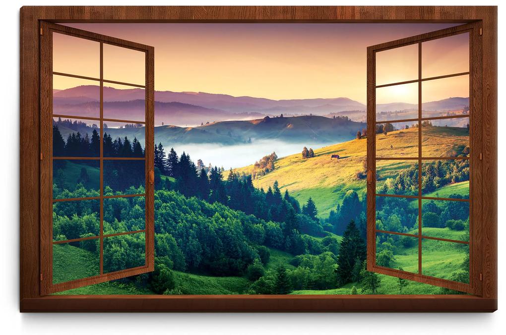 Malvis ® 3D obraz okno Zbarvená krajina Velikost (šířka x výška): 90x60 cm