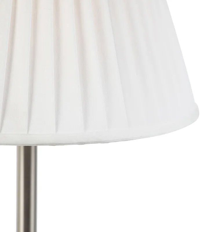 Klasická stolní lampa ocel s plisovaným stínítkem bílým 35 cm - Simplo