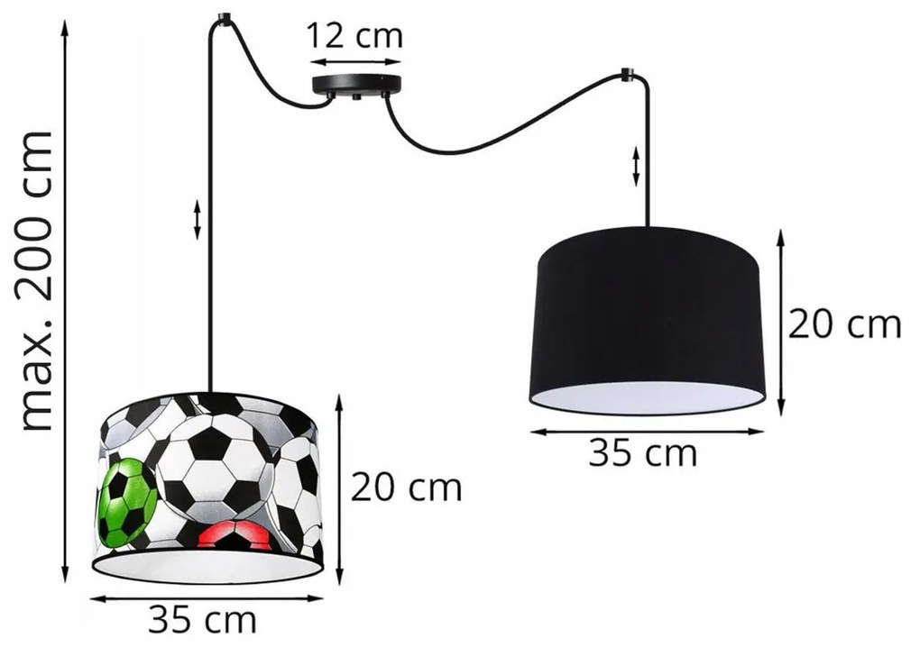 Dětské závěsné svítidlo SOCCER SPIDER, 2x textilní stínítko se vzorem (mix 6 barev), (výběr ze 2 barev konstrukce)