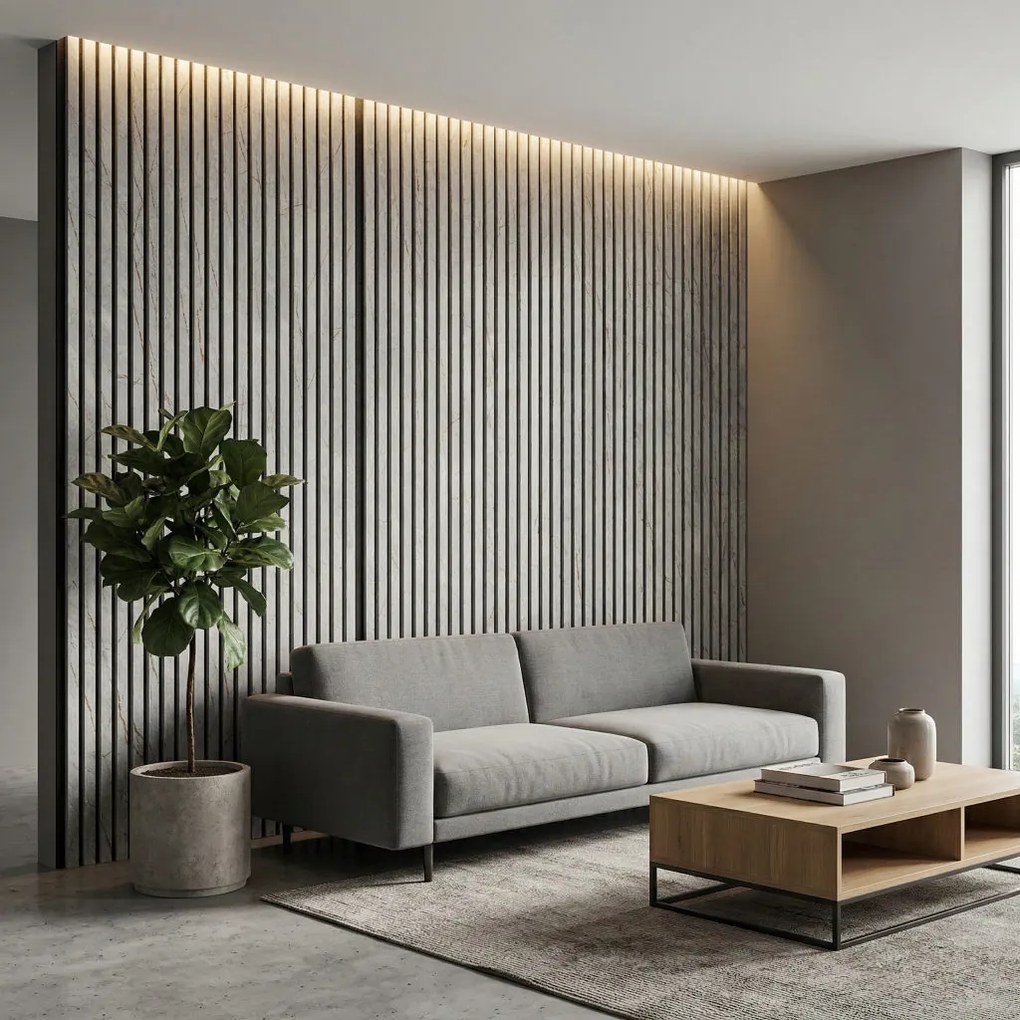 MP Dekorativní nástěnné lamely s filcem, Kámen zlatý / černý 260x30x0,7 cm - 7 lamel