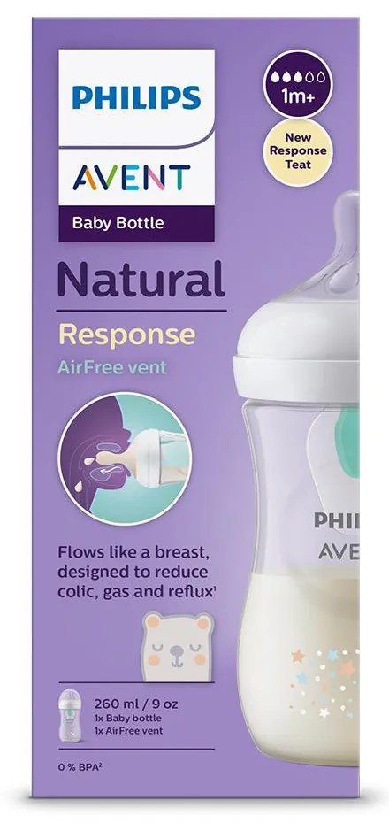 Avent Láhev Natural Philips Response s ventilem AirFree 260 ml, 1 m+ Medvěd