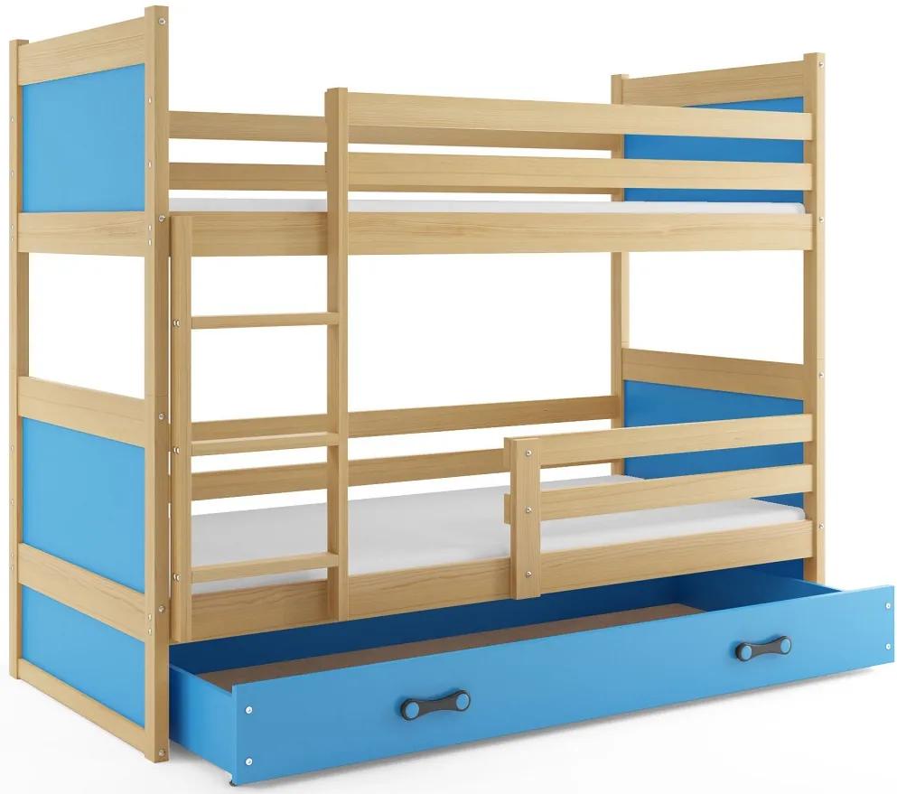 BMS Group Dětská patrová postel s úložným prostorem RICO borovice Velikost postele: 160x80 cm, Barva šuplíku: Modrá