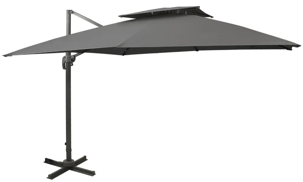 Boční zahradní slunečník s dvojitou stříškou 300x300cm antracit 312372