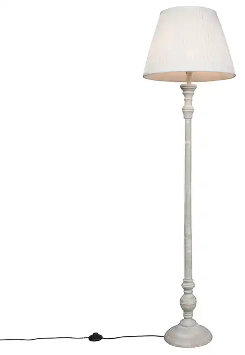 Venkovská stojací lampa šedá s bílým skládaným odstínem - Classico | BIANO
