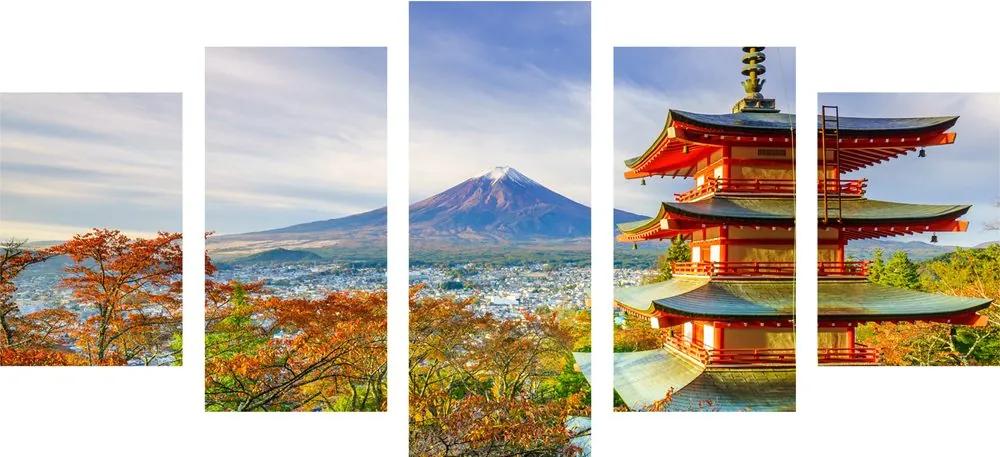 5-dílný obraz výhled na Chureito Pagoda a horu Fuji Varianta: 200x100
