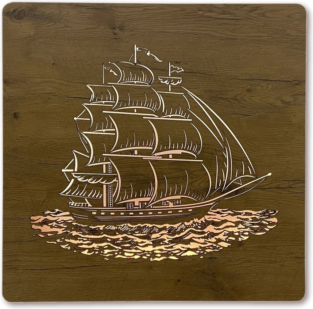 Li-Go "Plachetnice" světelný obraz s baterií 70x70cm varianta ovládání: manuál/pohybové čidlo, provedení povrchu: bříza