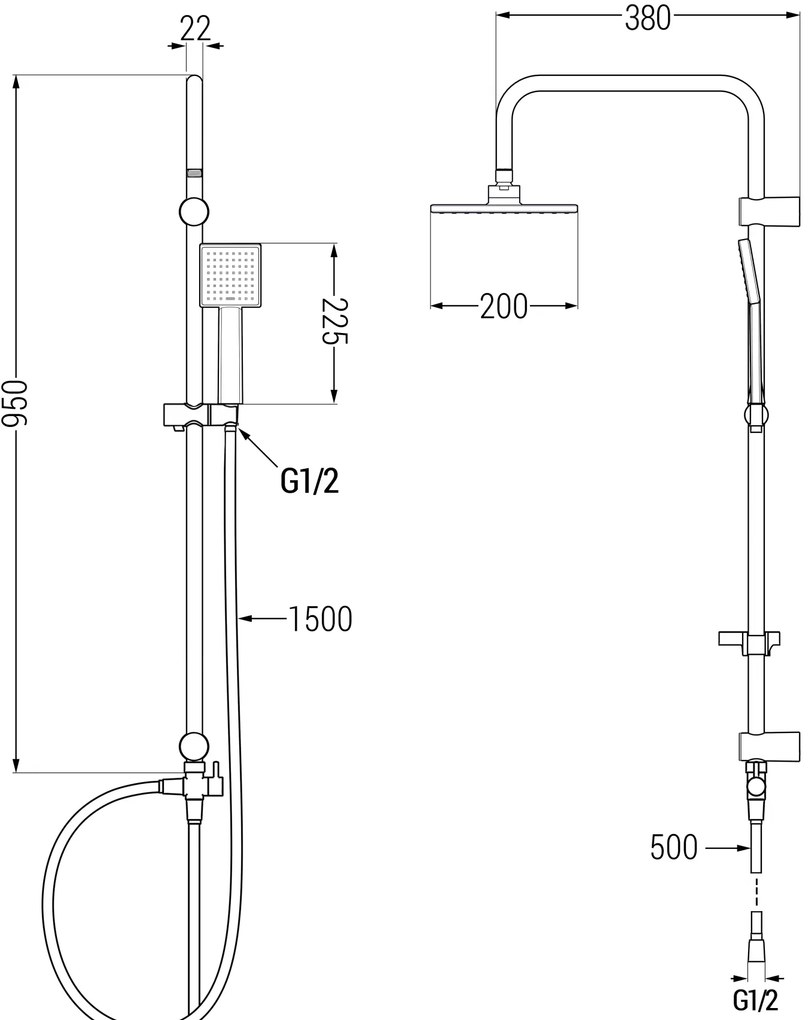 Mexen Tord vanovo-sprchový set s dešťovou sprchou a vanovou termostatickou baterií Nox, černá, 77350200-70