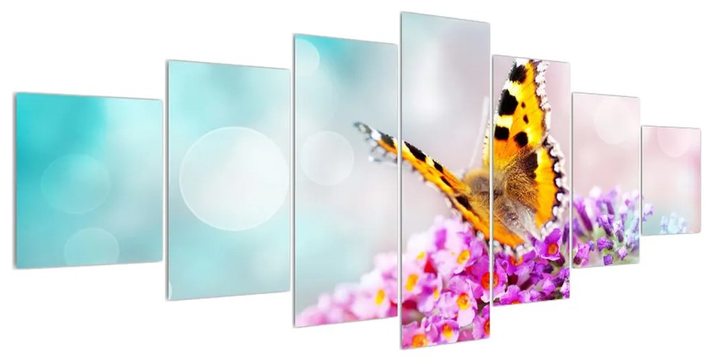 Obraz motýla na květech (210x100 cm)