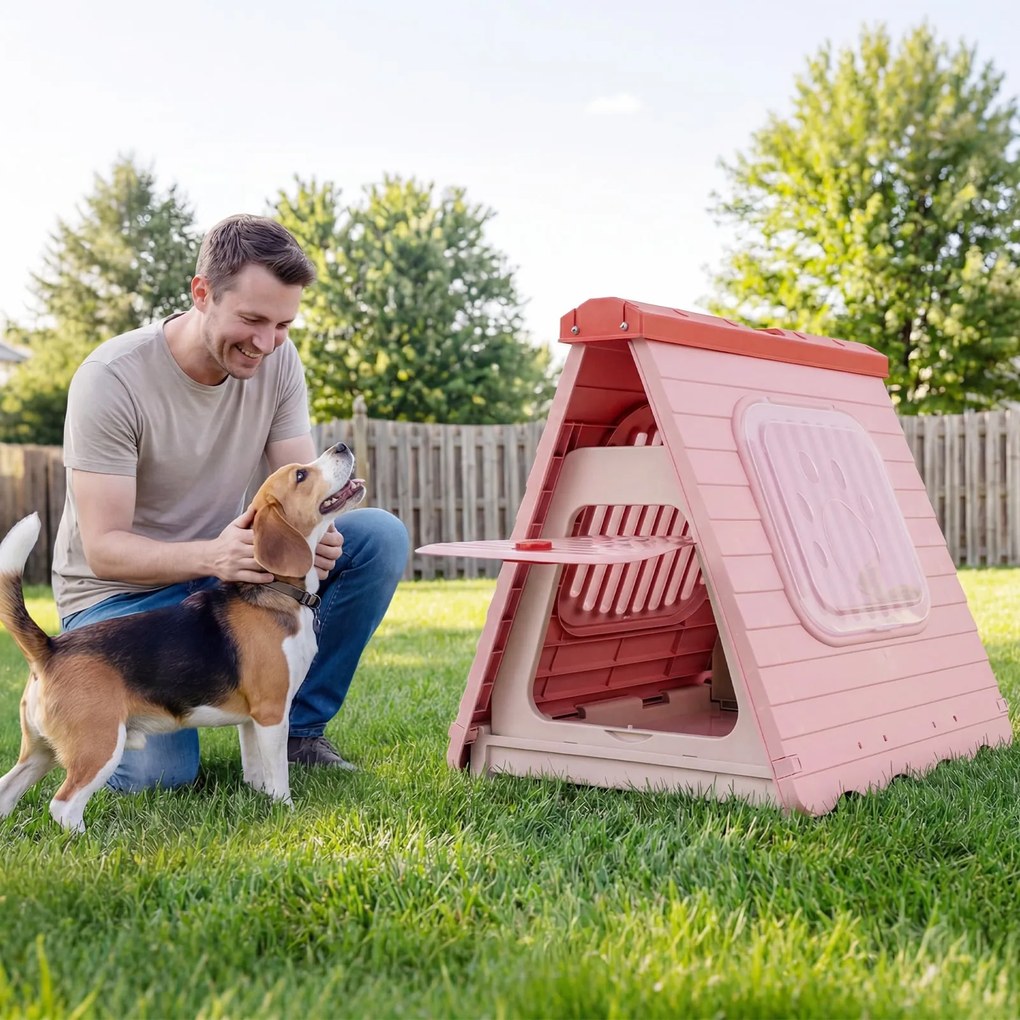 Costway Venkovní psí bouda s odvětrávacími okny skládací plastová Dog House Dog