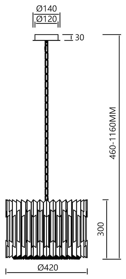 Lustr Ritz, 1x křišťálové/chromové kovové stínítko, (fi 42cm), ch