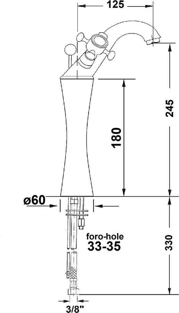 Reitano Rubinetteria, ANTEA stojánková umyvadlová baterie vysoká s výpustí, výška 245mm, chrom/zlato, 3172L