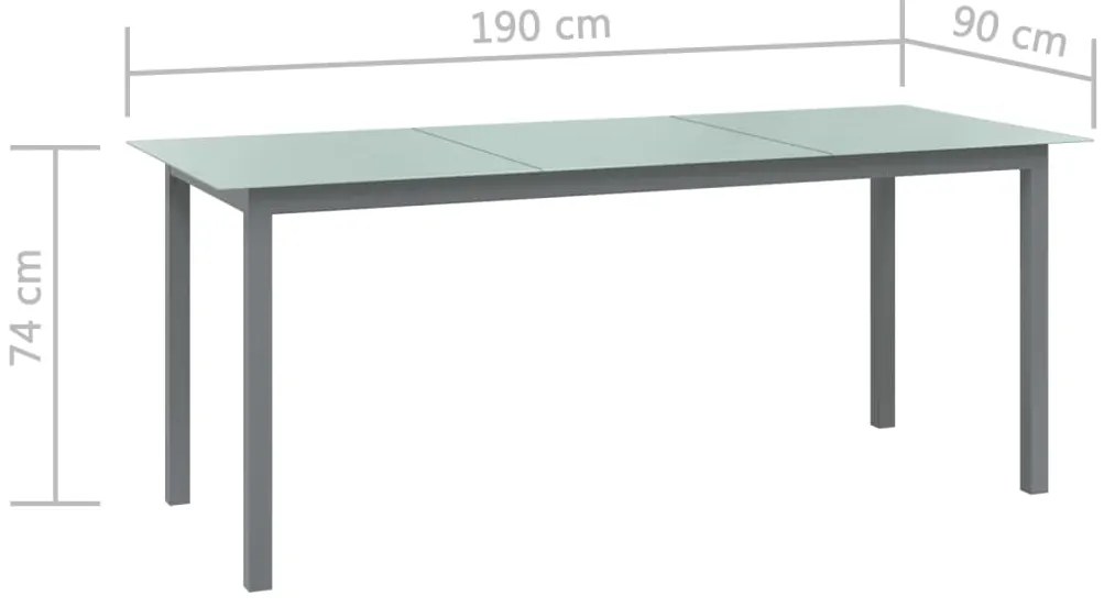 vidaXL Marketos Zahradní stůl světle šedý 190 x 90 x 74 cm hliník a sklo