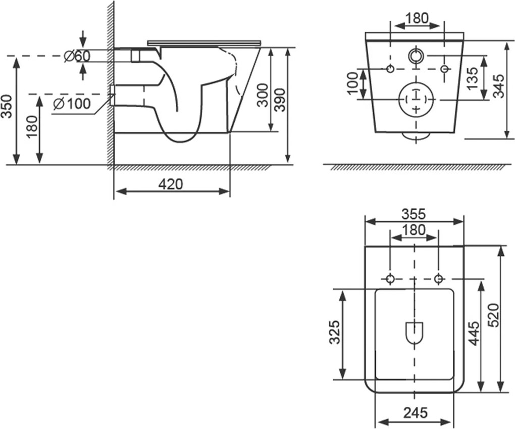 Sapho Sapho, PORTO závěsná WC mísa, Vortex Rimless, 36x52cm, bílá, PZ102V