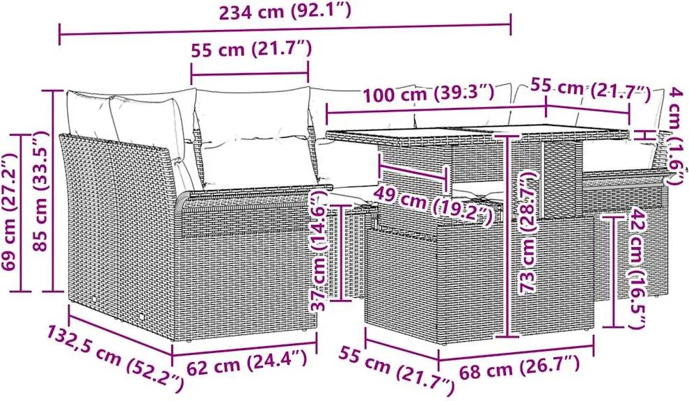 Sada zahradních pohovek 7 ks Béžová [Syntetika]: Poly Ratan 3357033
